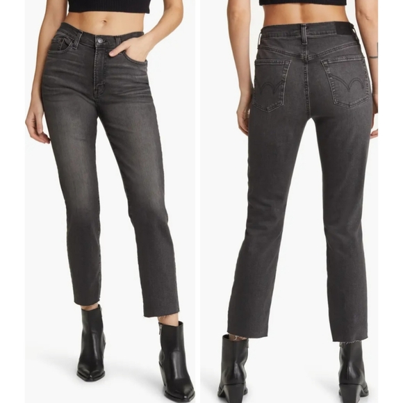Edwin | Jeans | Edwin Bree Slim Straight Crop High Rise Raw Hem Black ...